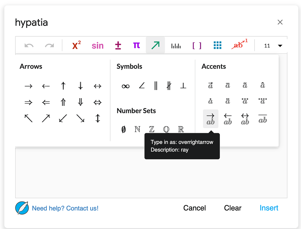 How to insert Ray AB symbol? - How to type...? - hypatia